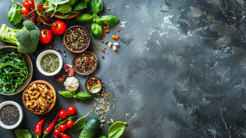 Assortment of Fresh Herbs and Spices on Dark Rustic Surface Stock Image ...