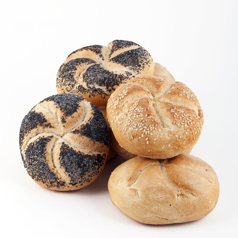 Kaiser Rolls German Bread on a Plate on White Background Stock Photo ...
