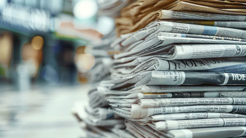 An Assortment of Fresh Newspapers Piled High, Captured Against a ...