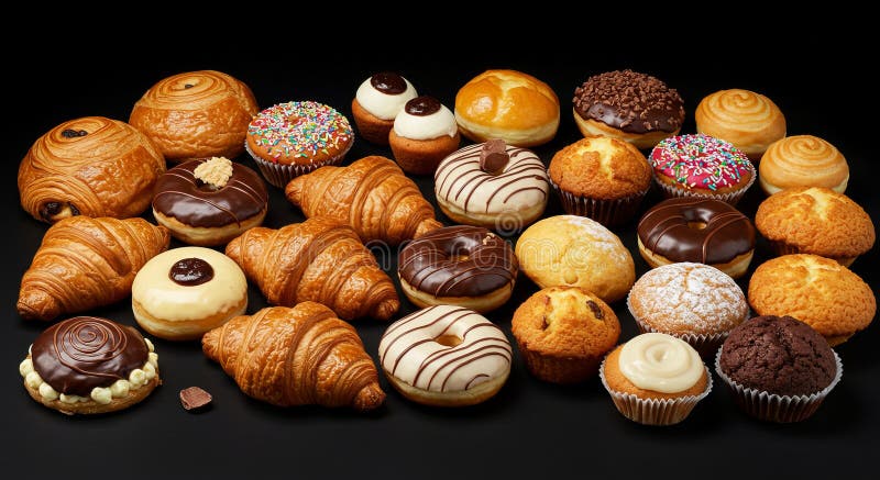 Assortment Fresh Pastries Muffins Dark Background Stock Photos - Free ...