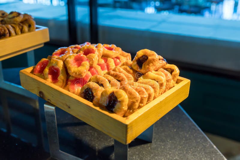 Assortment of Fresh Pastry on Table in Buffet. Breakfast Lines of ...
