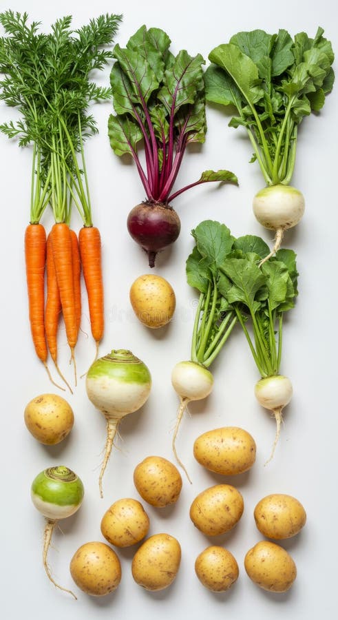 Assortment of Fresh Root Vegetables on White Background Stock ...