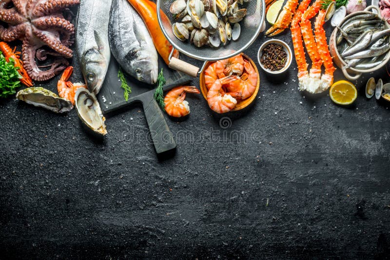 Assortment of Fresh Seafood Stock Image - Image of market, cooking ...