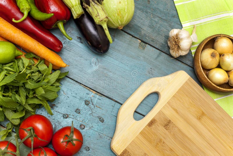 Assortment of Fresh Vegetables and Chopping Board Stock Image - Image ...