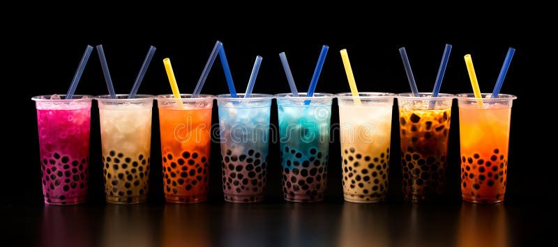 An Assortment of Fresh, Vibrant Boba Arranged Against a Sleek Black ...