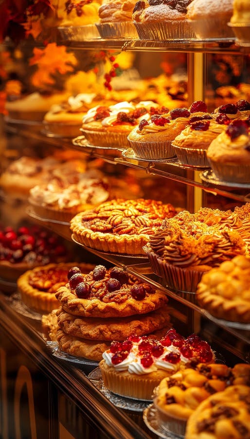 Assortment of Freshly Baked Fall Pies and Pastries in a Bakery Window ...