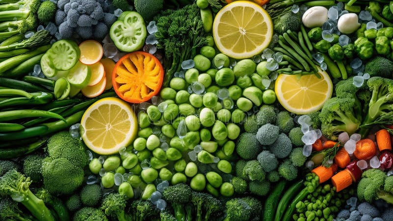 Assortment of Frozen Vegetables on Ice. Generative Ai Stock ...