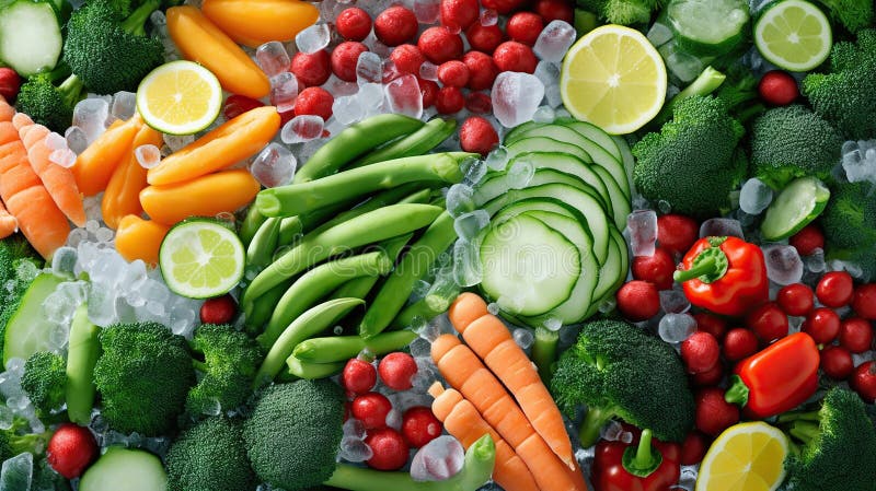 Assortment of Frozen Vegetables on Ice. Generative Ai Stock ...