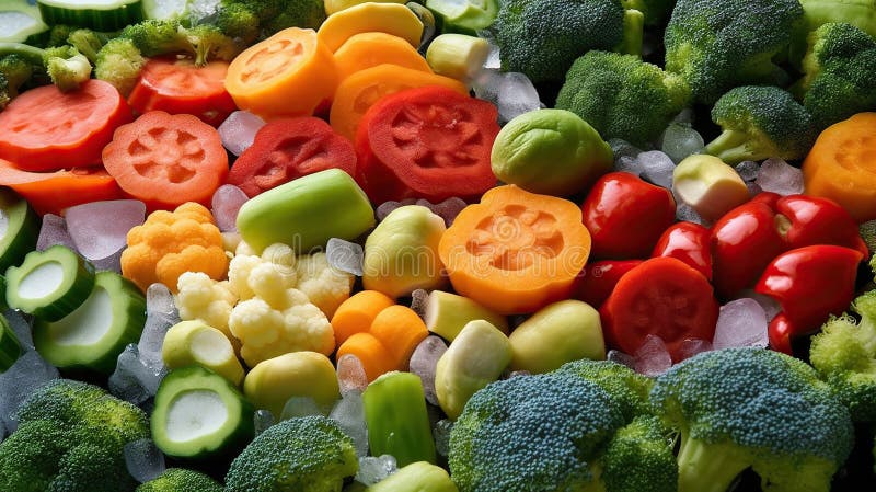 Assortment of Frozen Vegetables on Ice. Generative Ai Stock ...
