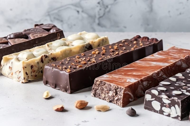 Assortment of Gourmet Chocolate Bars on Marble Countertop Stock ...