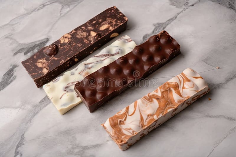 Assortment of Gourmet Chocolate Bars on Marble Countertop Stock ...