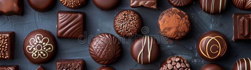 Assorted Chocolate Candies Arranged on a Dark Background Stock Image ...