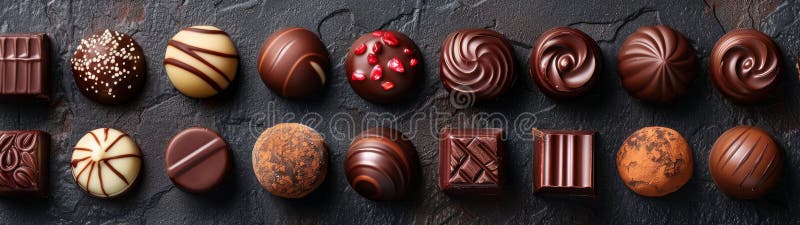 Assorted Chocolate Candies Arranged on a Dark Background Stock Image ...
