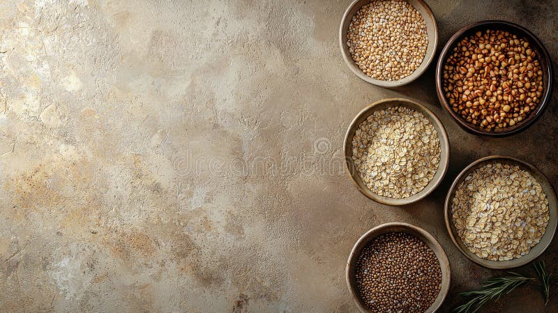 Assortment of Grains in Bowls with Rustic Background for Cooking Stock ...