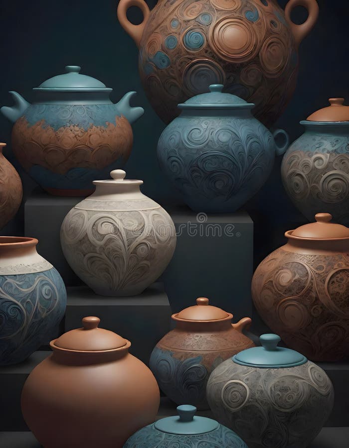 Assortment of Handmade Rustic Pottery in Earthy Tones, Generative AI ...