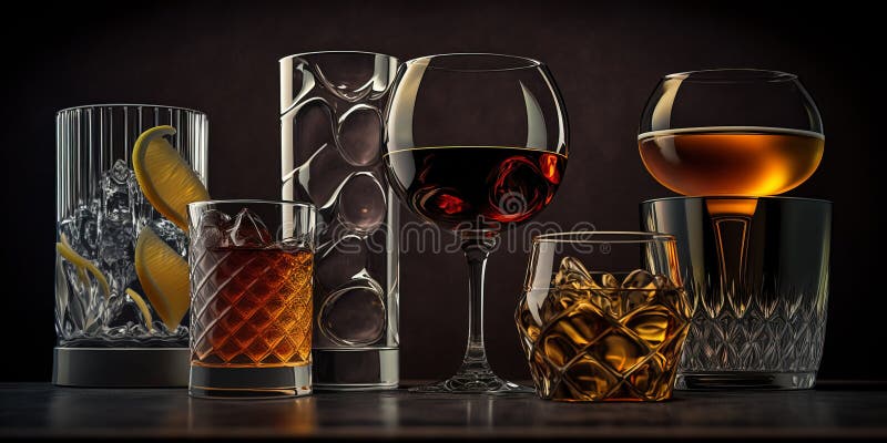 Assortment of Hard Strong Alcoholic Drinks and Spirits. Generative AI ...
