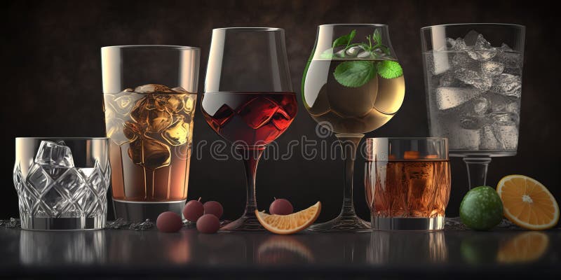 Assortment of Hard Strong Alcoholic Drinks and Spirits. Generative AI ...