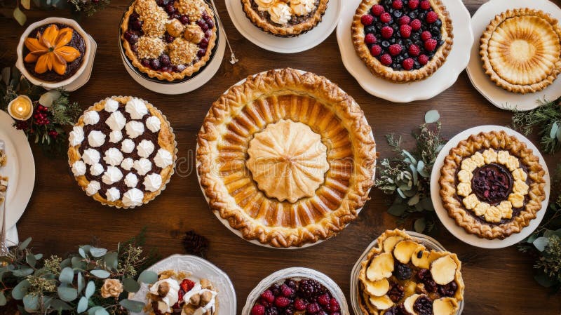 Assortment of Homemade Pies on Rustic Wooden Tabletop Stock ...