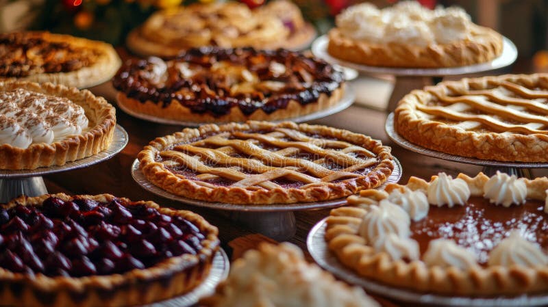 Assortment of Homemade Pies on Wooden Table Stock Illustration ...
