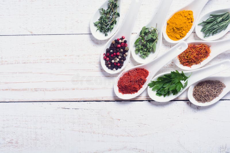 Assortment of Indian Spices and Herbs Stock Photo - Image of bowl ...
