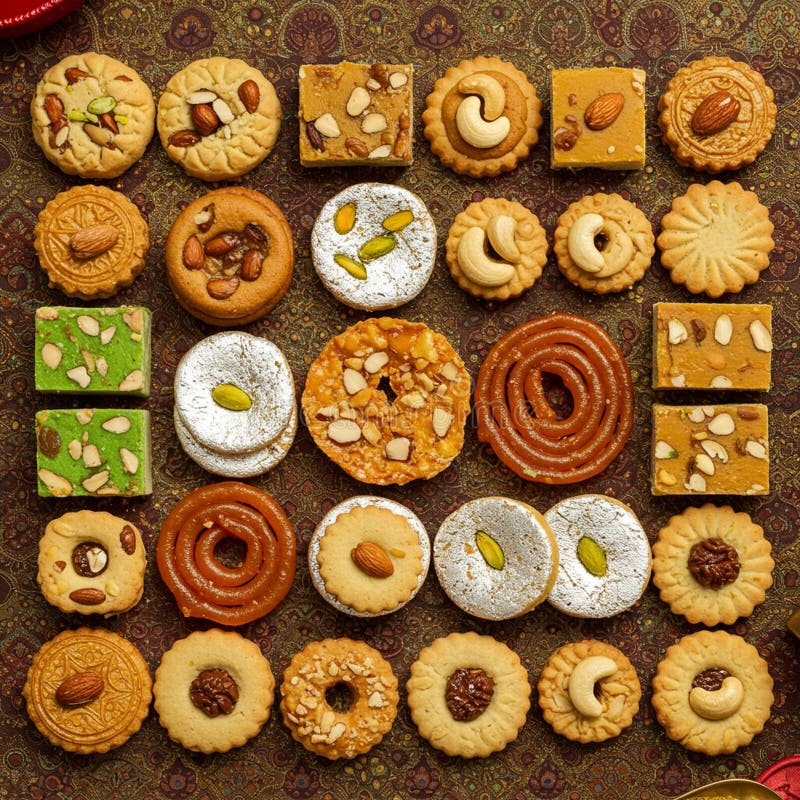 An Assortment of Indian Sweets and Cookies Arranged in a Grid Pattern ...