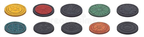 An Assortment of Isometric Icons Depicting Manhole Covers in Round ...