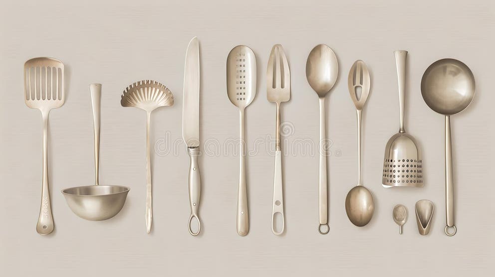 Assortment of Kitchen Utensils on Neutral Background, Simple Cooking ...