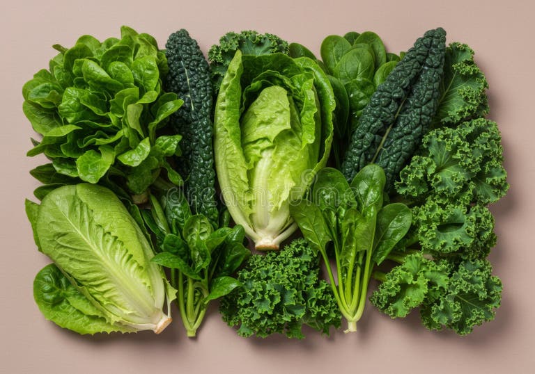 Assortment of Leafy Green Vegetables on Beige Background Stock ...