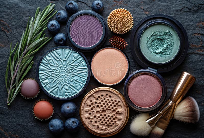 An Assortment of Makeup Items Including Brush, Stippling and Blush ...