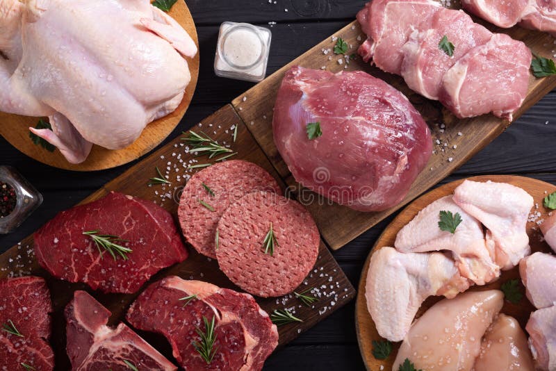 Assortment of Meat and Seafood Stock Image - Image of eating, cooking ...