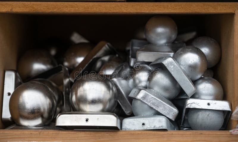 Assortment of Metal Pole Heads.. Stock Image - Image of silver, wooden ...