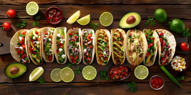 An Assortment of Mexican Tacos Stock Image - Image of taco, tortilla ...