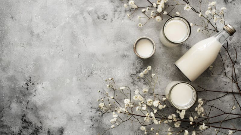 Assortment of Milk in Various Containers on a Textured Background Stock ...