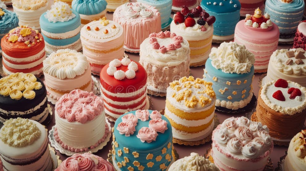 An Assortment of Mini Cakes with Various Frostings and Decorations ...