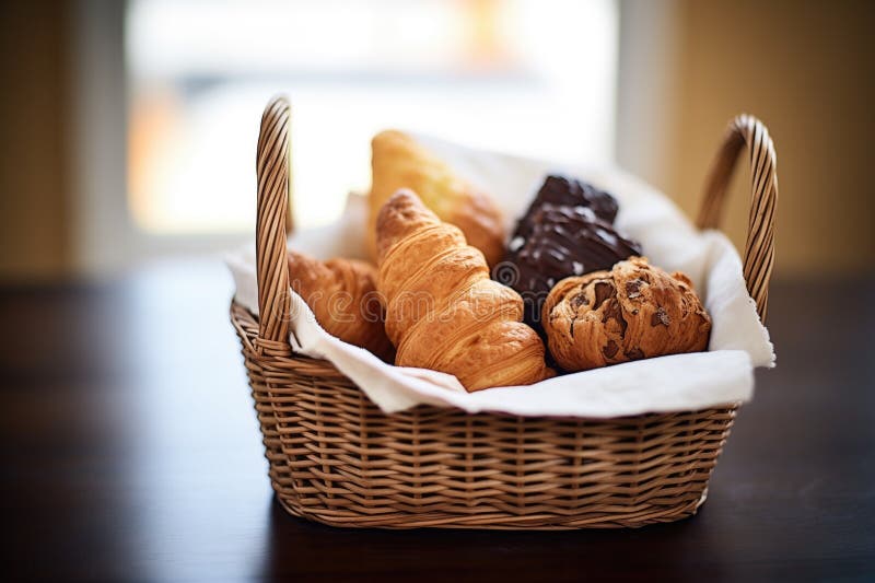 Assortment of Mini Chocolate Croissants in a Basket Stock Image - Image ...