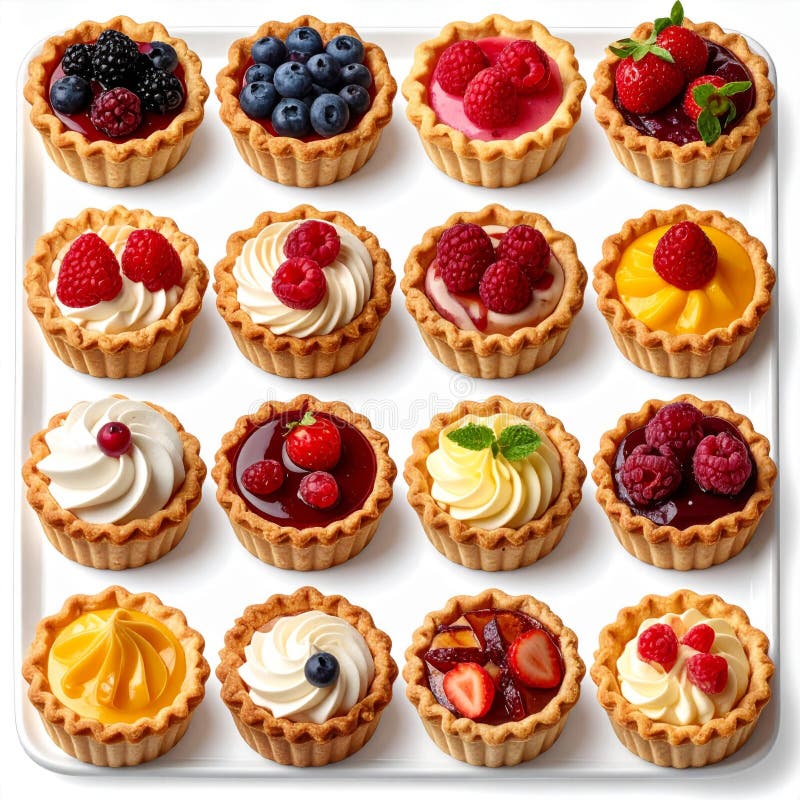 Assortment of Mini Fruit Tarts on White Plate Stock Illustration ...