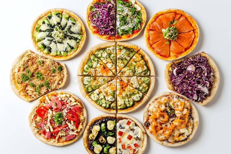 Assortment of Mini Pizzas with Unique Toppings Stock Illustration ...