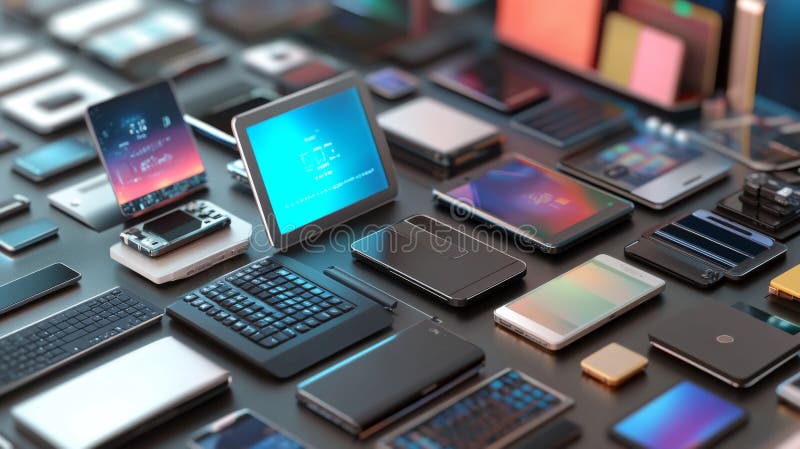 An Assortment of Modern Electronic Devices on a Dark Surface Stock ...