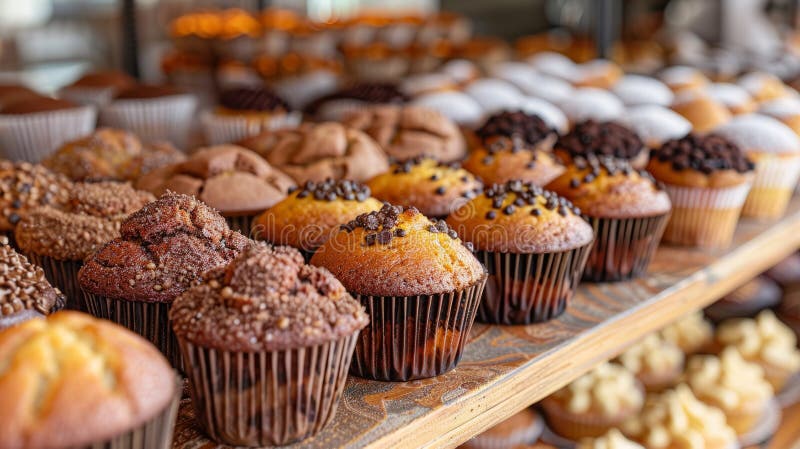 An Assortment of Muffins on a Bakery Shelf. Stock Image - Image of ...