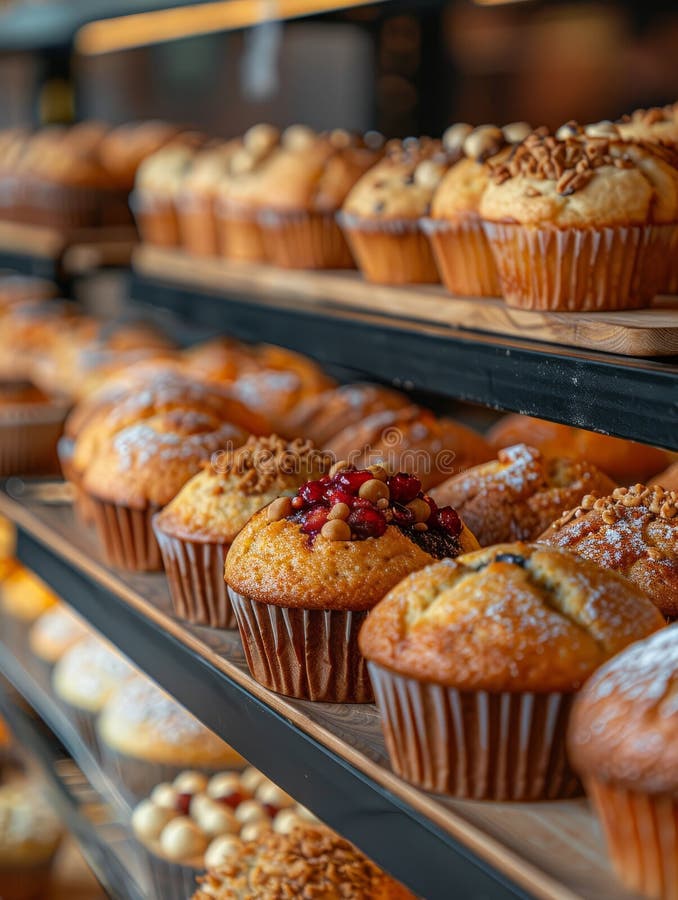 Assortment of Muffins on Display in a Bakery. Stock Photo - Image of ...