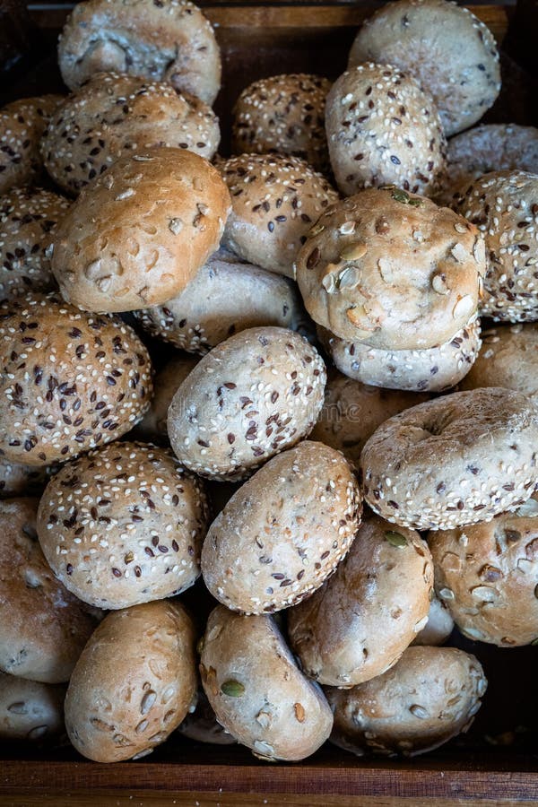 Assortment of Multigrain Buns on on Old Wooden Table Stock Photo ...
