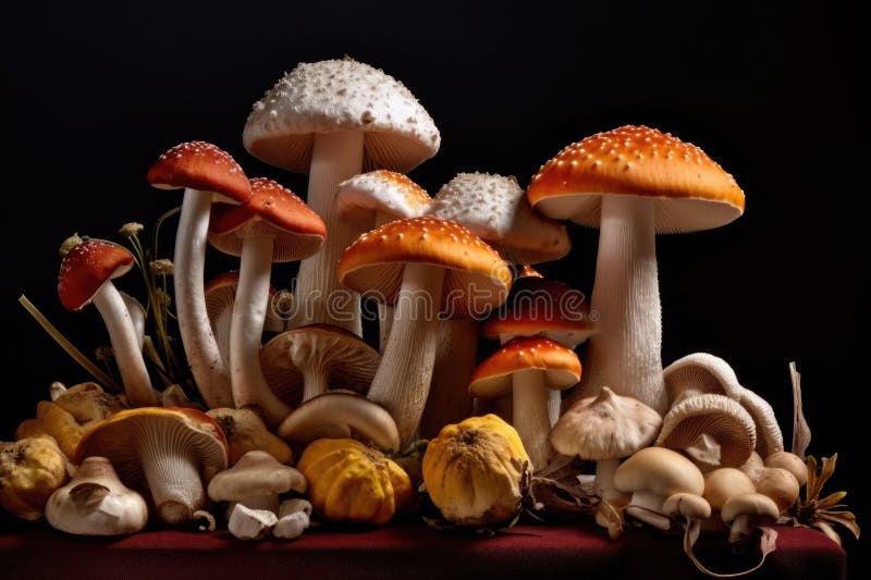 An Assortment Of Mushrooms Different Fresh Wild Mushrooms Stock