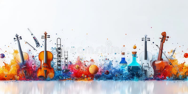 Assortment of Musical Instruments Blending into Colorful Abstract ...