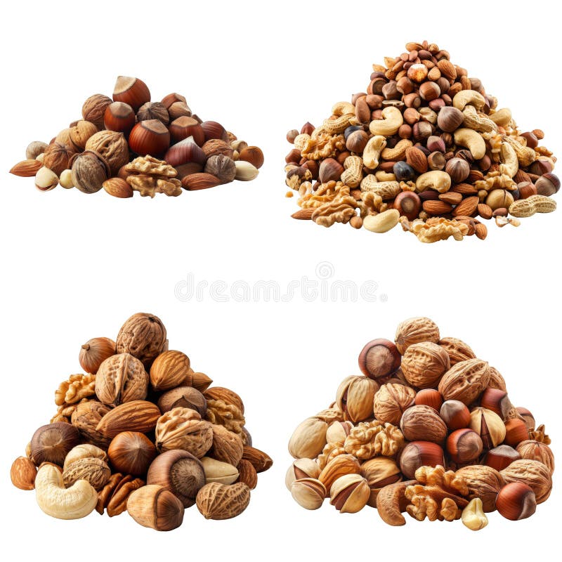 Assortment of Nuts in Four Separate Piles Stock Photo - Image of vegan ...