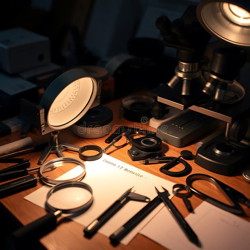 An Assortment of Optical Tools Including Magnifying Glasses Microscopes ...