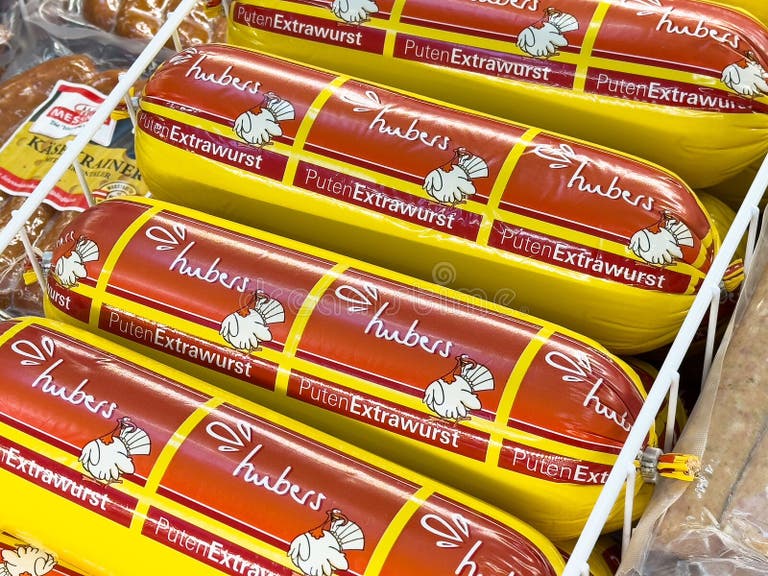 Assortment of Packaged Turkey Sausages on Display in Store Editorial ...