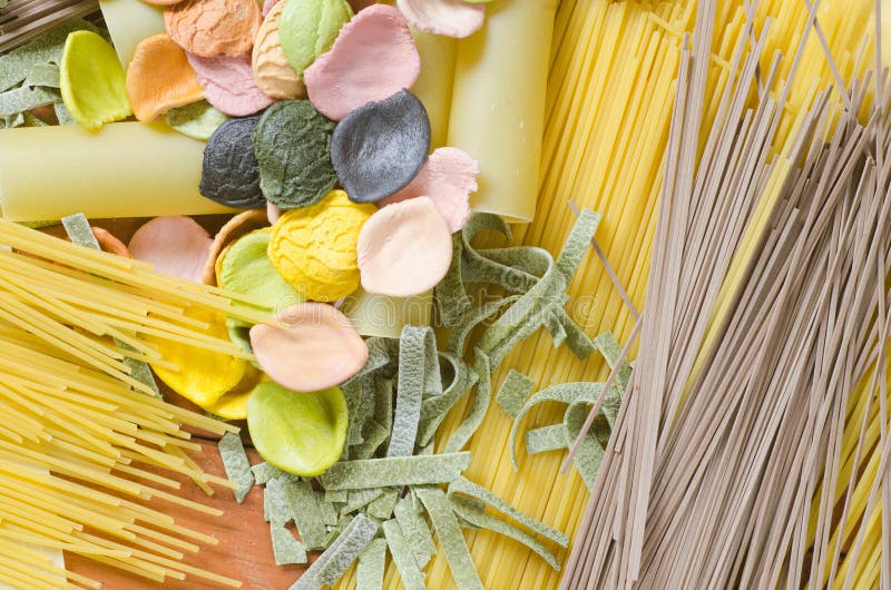 Assortment of pasta stock image. Image of mixed, table - 65947507