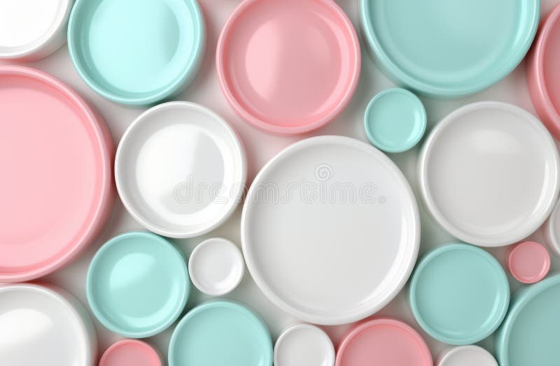 Assortment of Pastel-colored Ceramic Plates and Bowls Stock ...