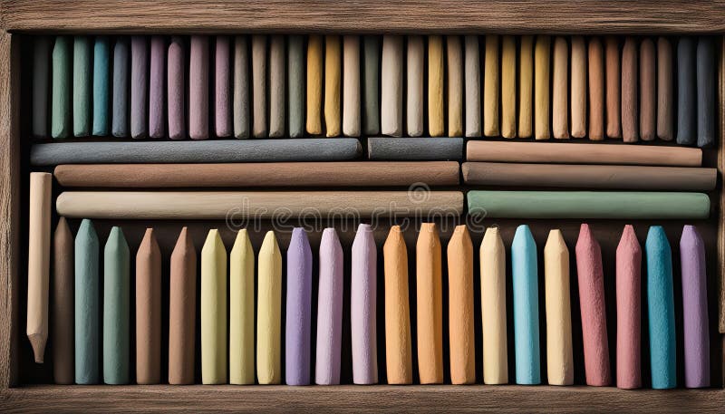 Assortment of Pastel Crayons in a Wooden Box Stock Illustration ...