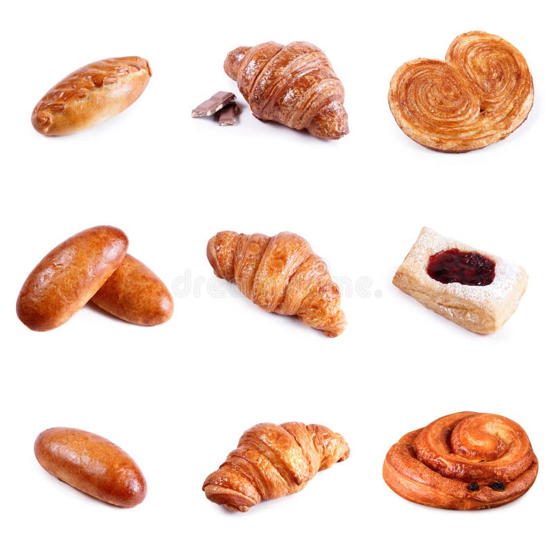 Assortment Pastries and Bakery on White Background Stock Photo - Image ...
